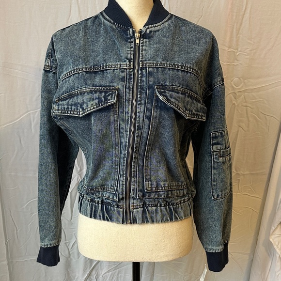 Vigoss | Jackets & Coats | Vigoss Blue Denim Bomber Jacket | Poshmark